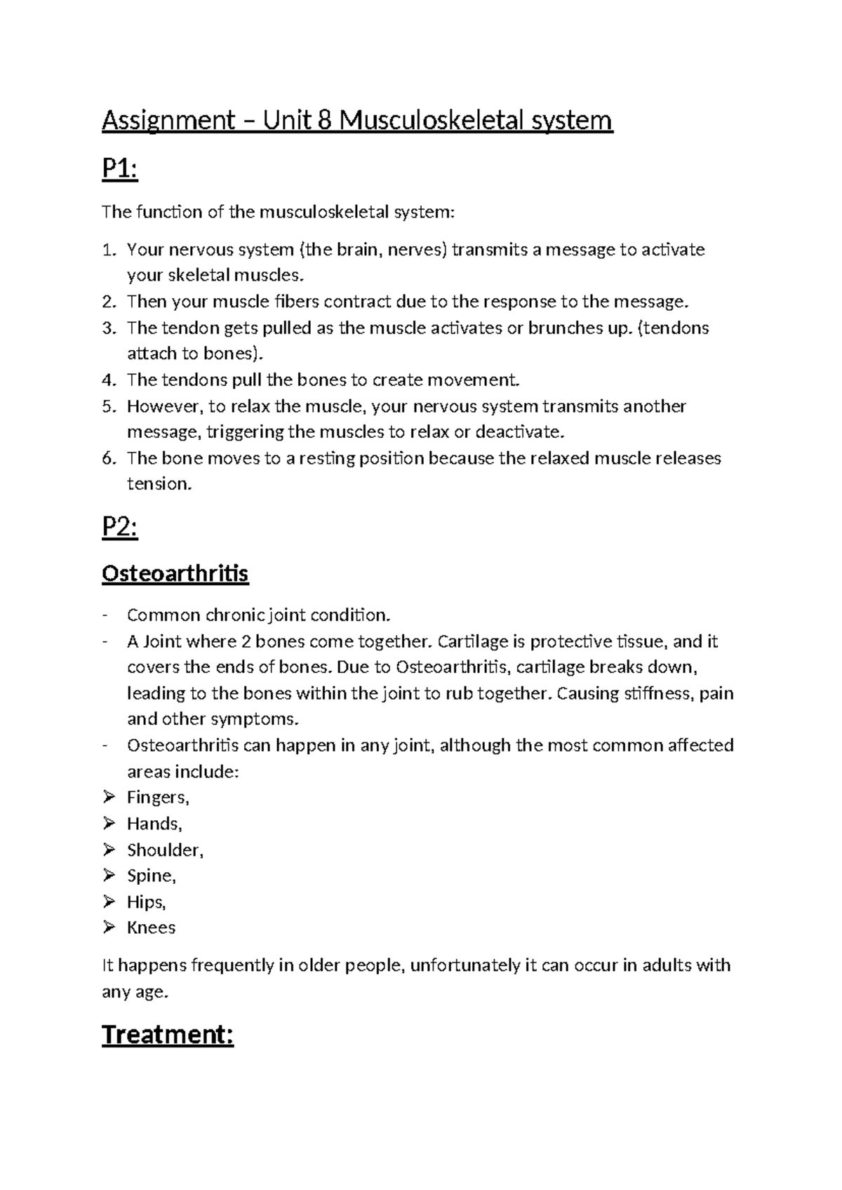 Assignment unit 8 10.000 - Musculoskeletal system - Assignment – Unit 8 ...