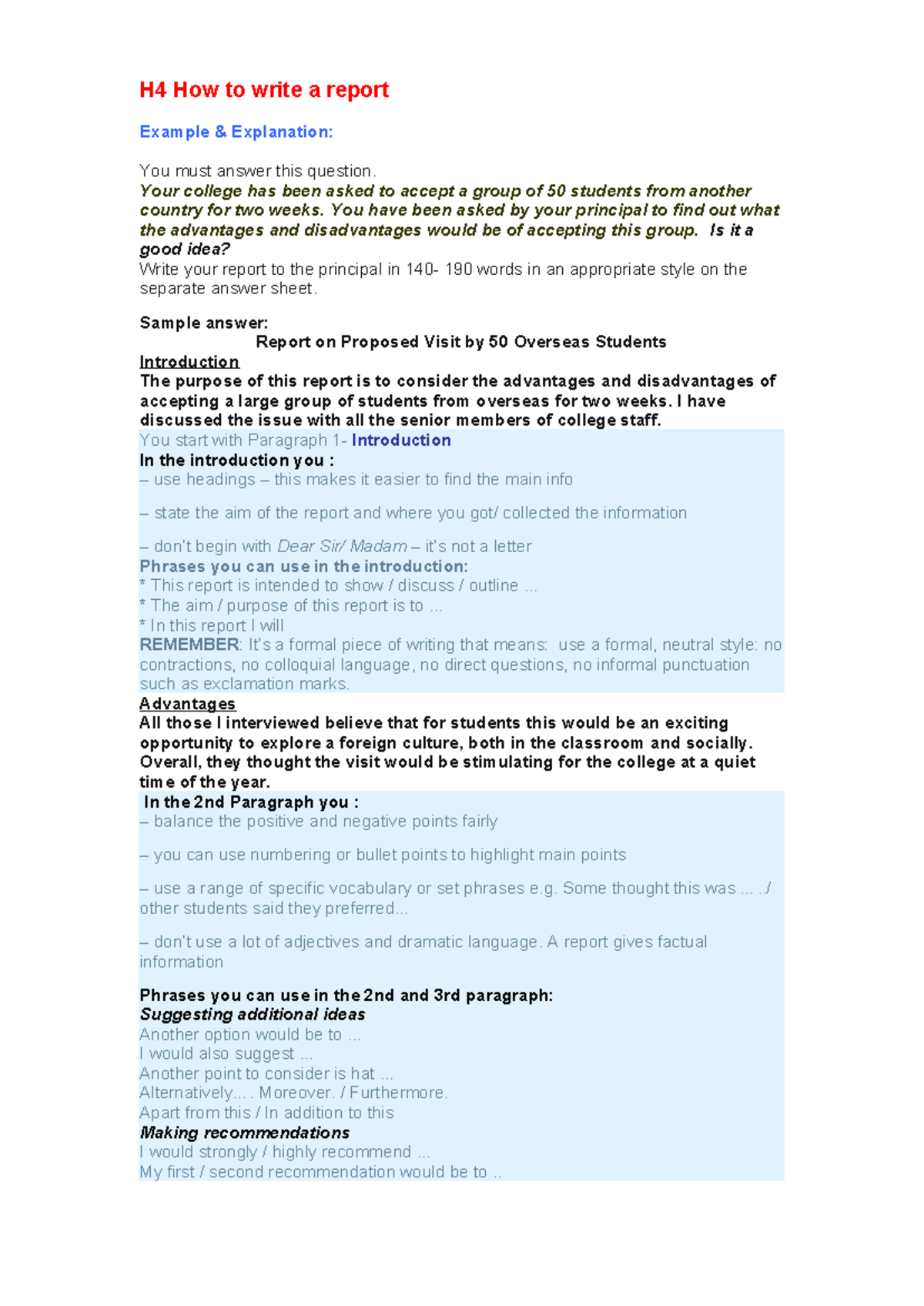 H4 How to Write a Report: Example, Explanations & Assignments - Studeersnel