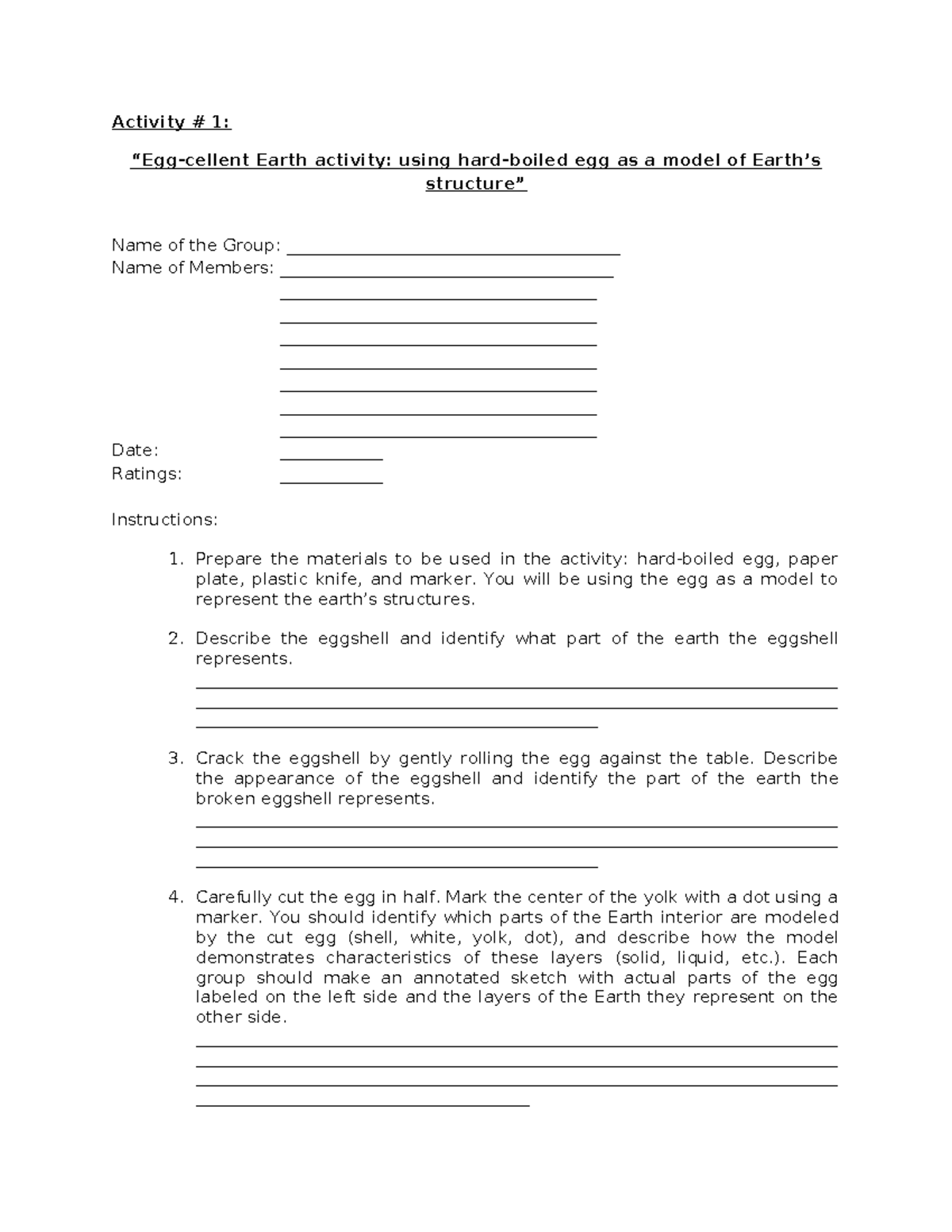 Activity #1: Egg-cellent Earth Structure Model Analysis - Studocu
