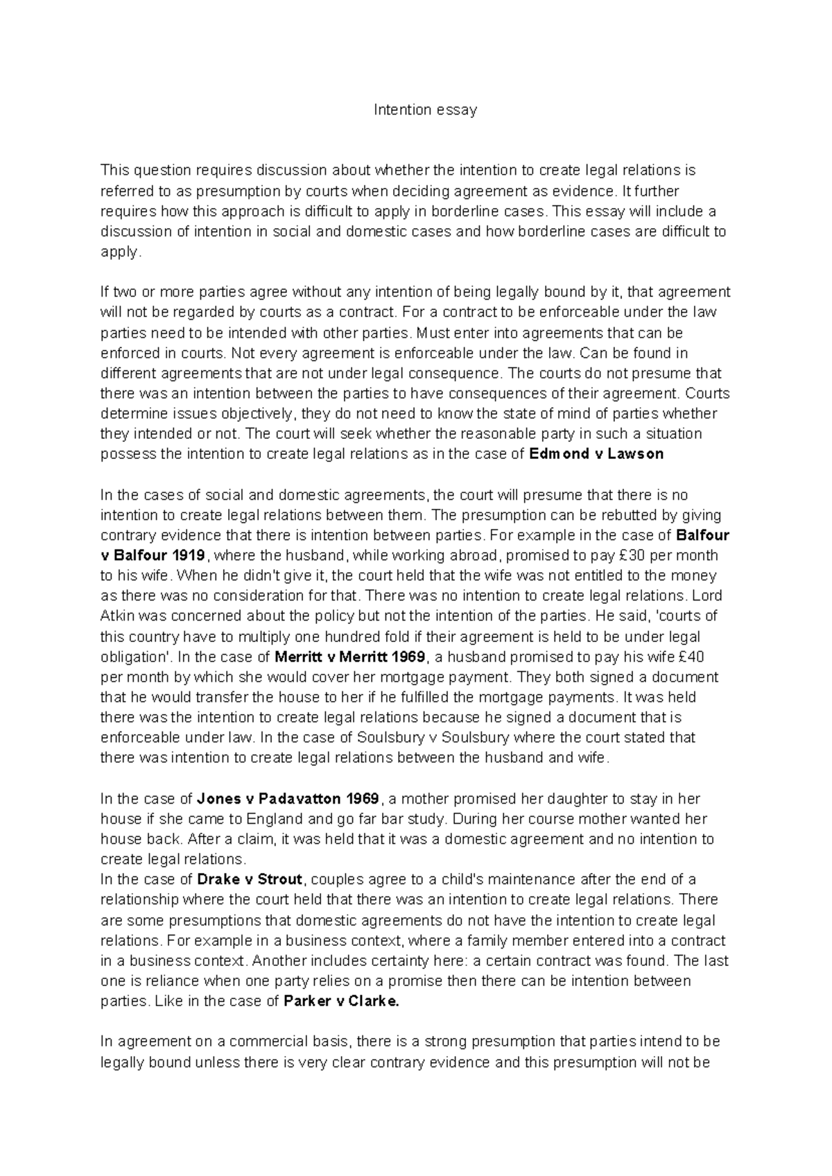 Intention essay - Intention essay This question requires discussion ...