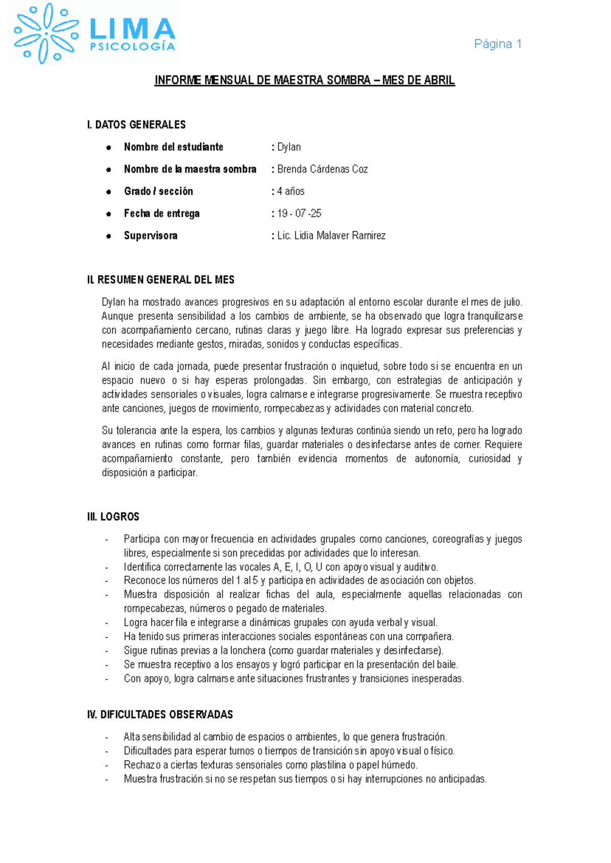 Informe Mensual de Dylan - Julio 2023 - Studocu