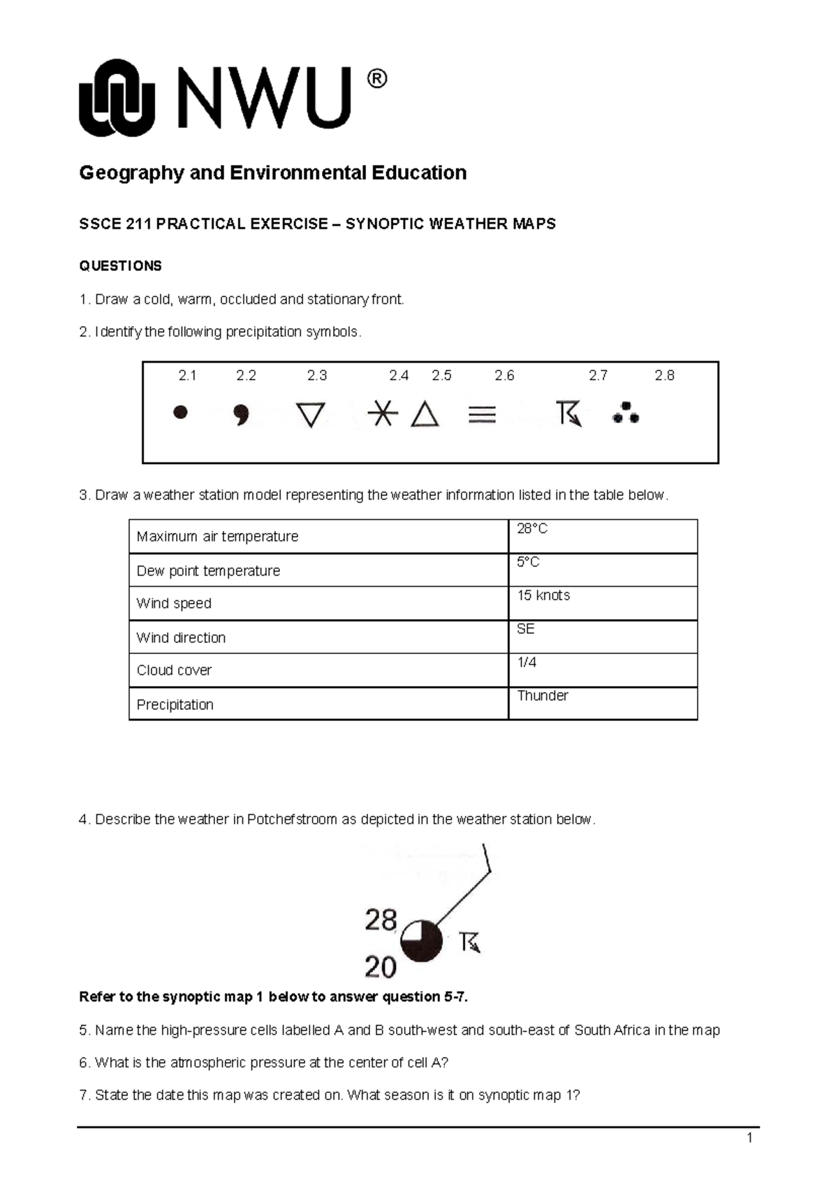 Geography & Env. Ed. SSCE 211: Practical Exercise on Synoptic Weather Maps - Studocu