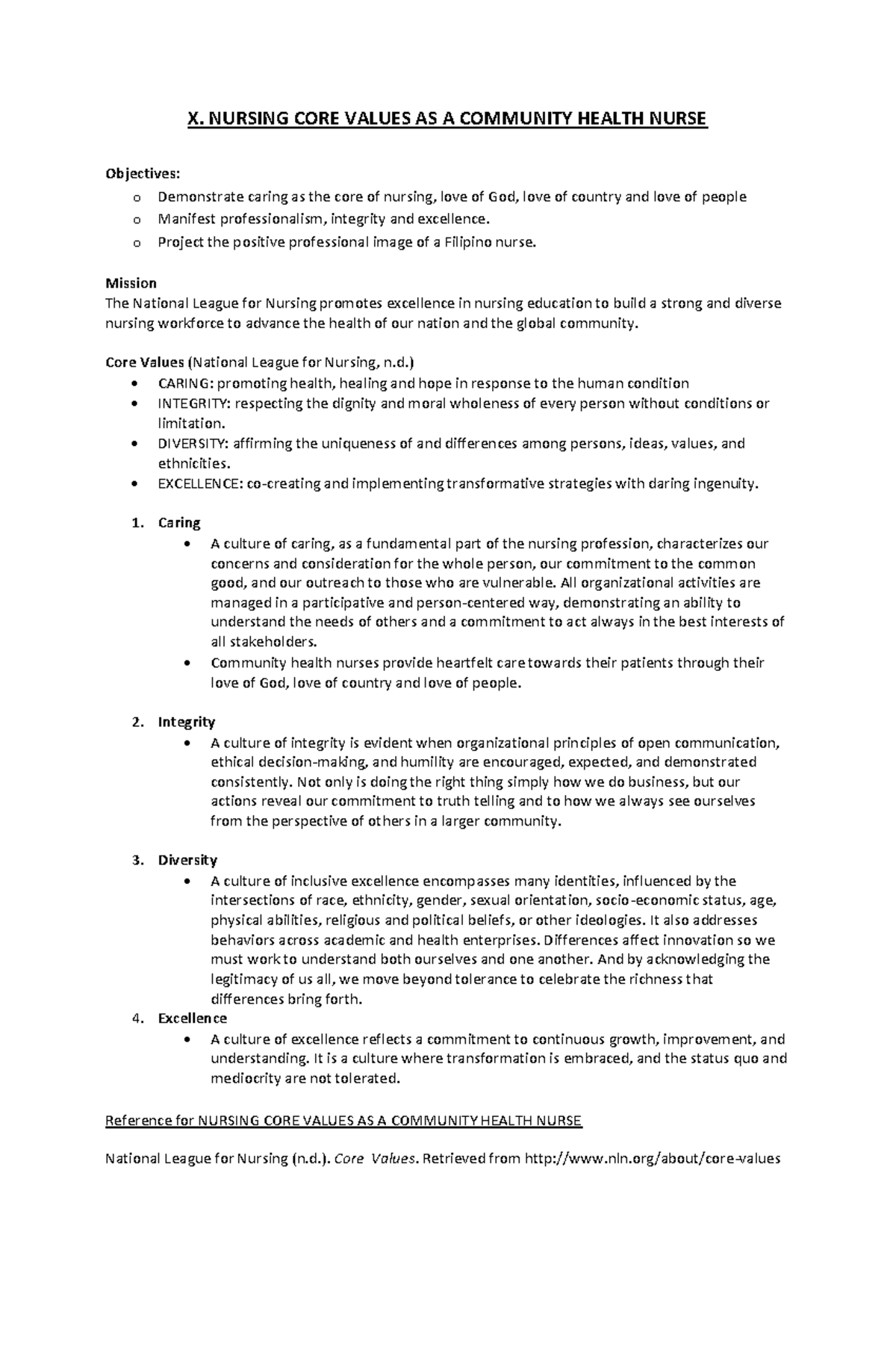 Nursing Core Values in Community Health: Caring, Integrity, and ...