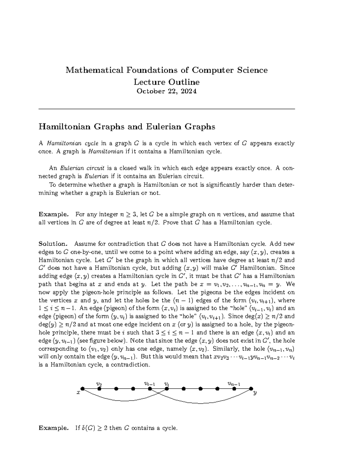 L9t - Lecture 9: Hamiltonian and Eulerian Graphs Insights - Studocu