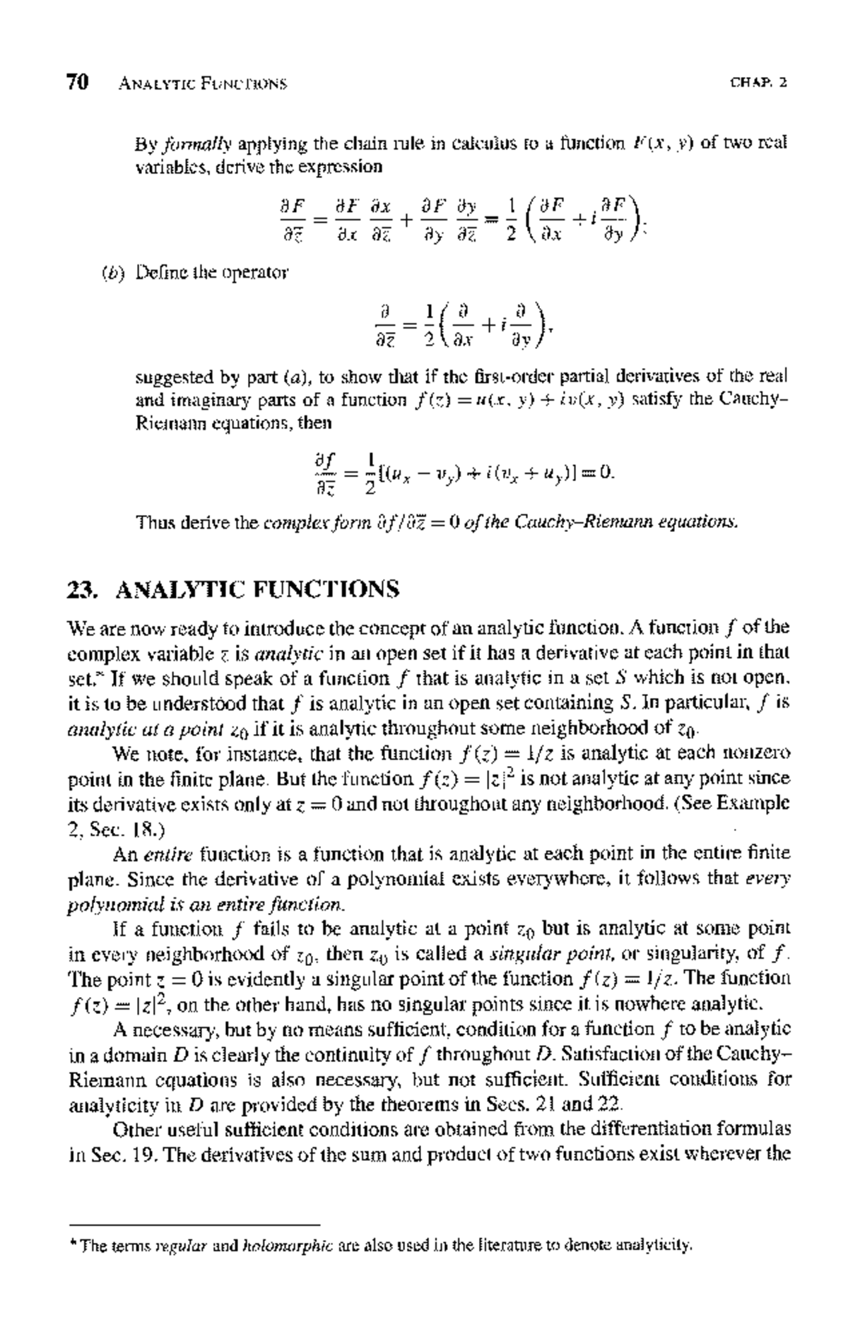 70 CHAP. 2 ANALYTIC FUNCTIONS: Deriving Cauchy-Riemann Equations - Studocu