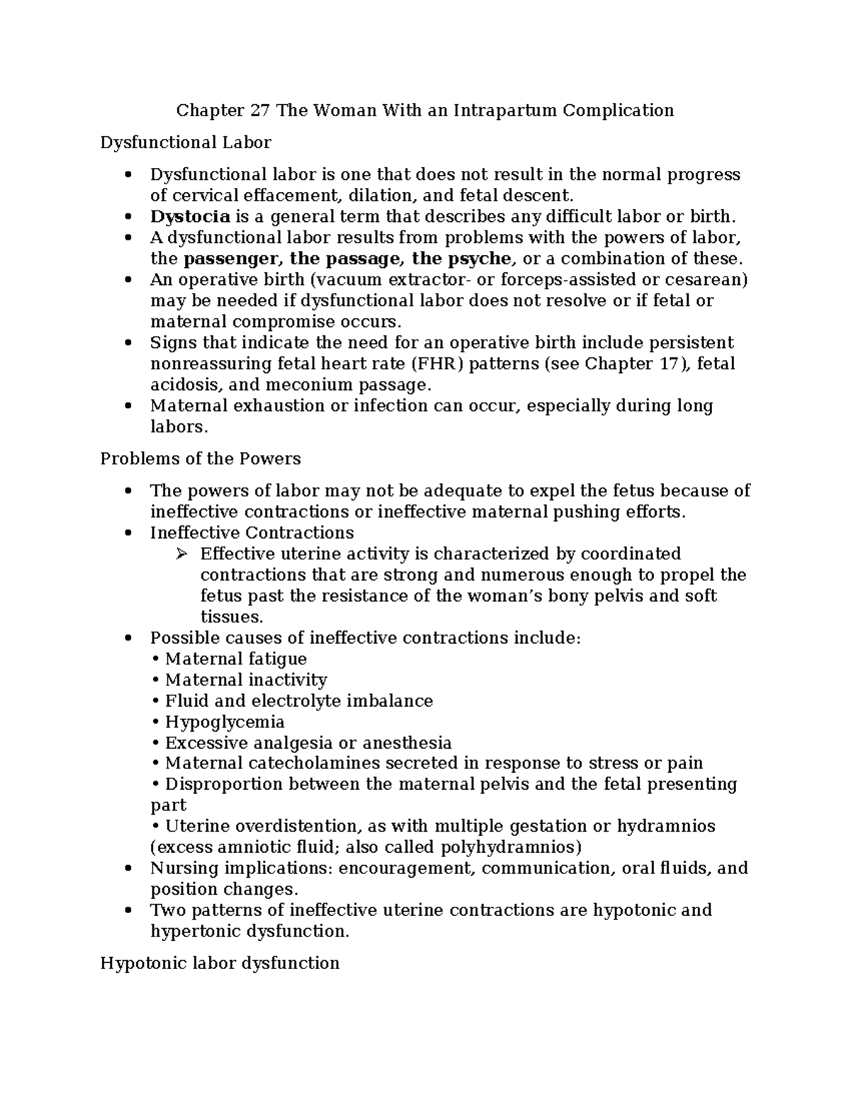 OB Chapter 27: Managing Intrapartum Complications in Women - Studocu