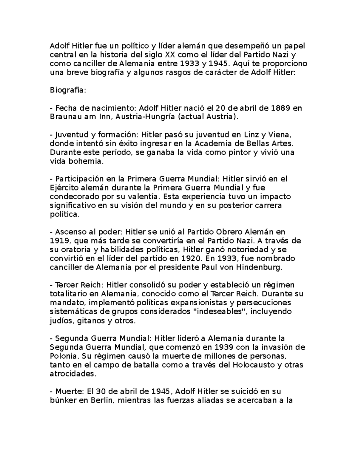 Adolf Hitler fue un político y líder alemán que desempeñó un papel ...