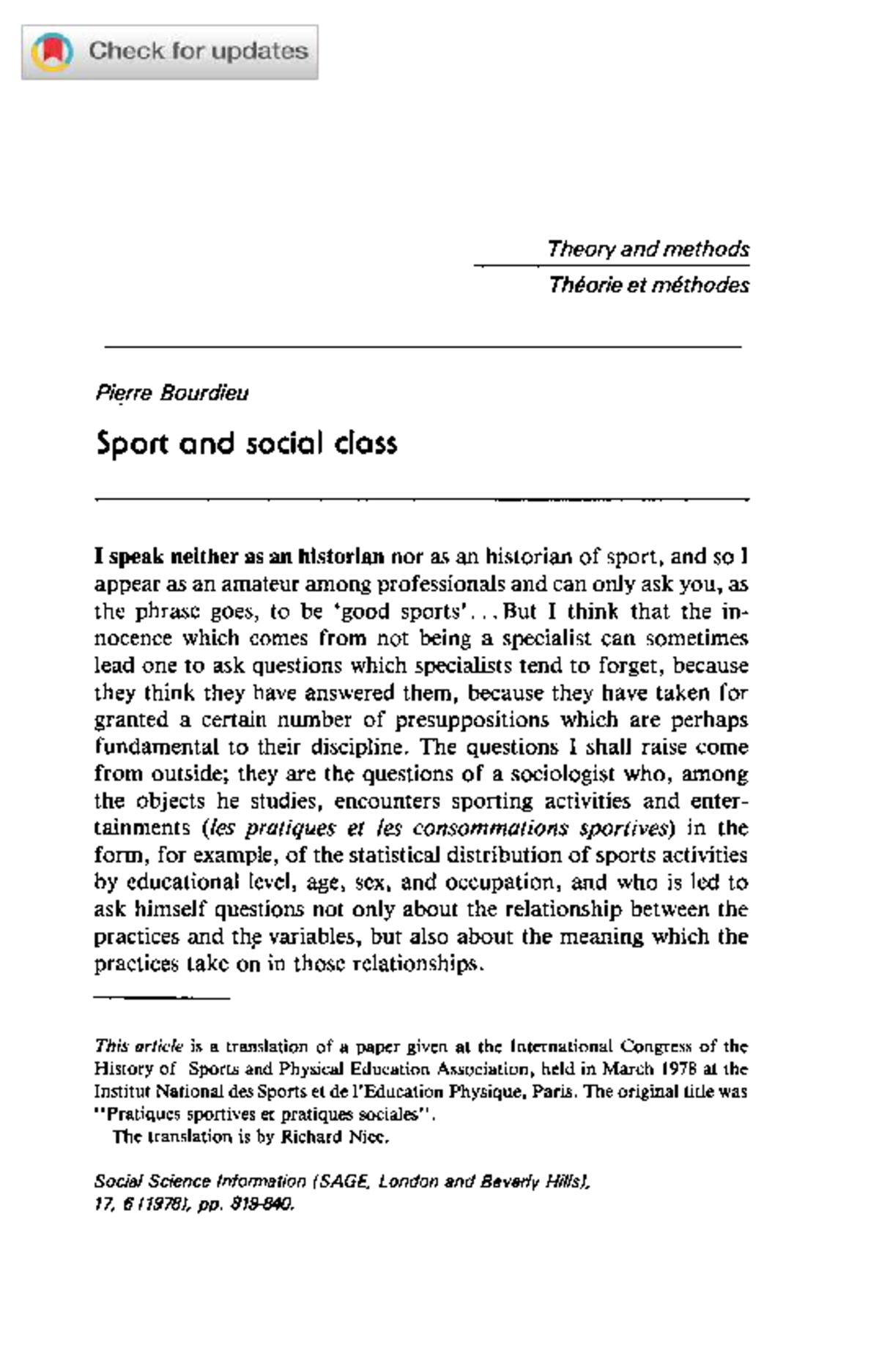 Sport and Social Class: Analyzing Disparities in Participation and ...