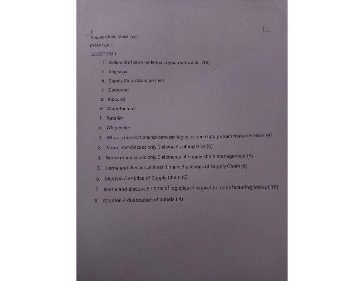 SCM 101 - Practice Questions for Supply Chain Management Concepts - Studocu
