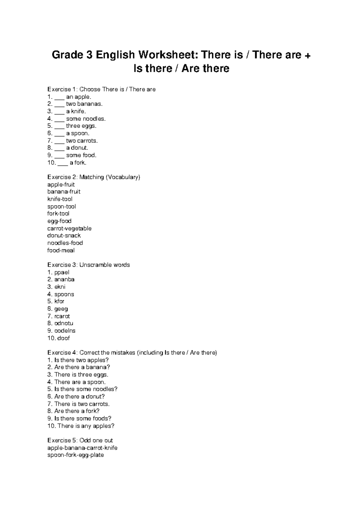 Grade 3 English Worksheet: There Is/Are Exercises - Studocu