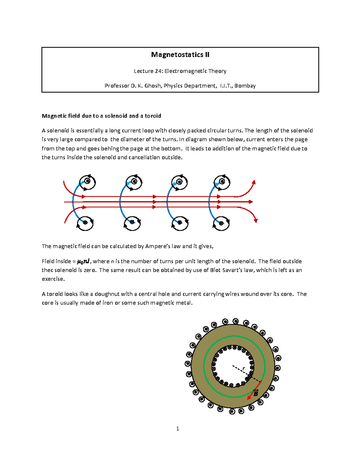 Physics : Magnetostatics II - Magnetostatics is a branch of ...
