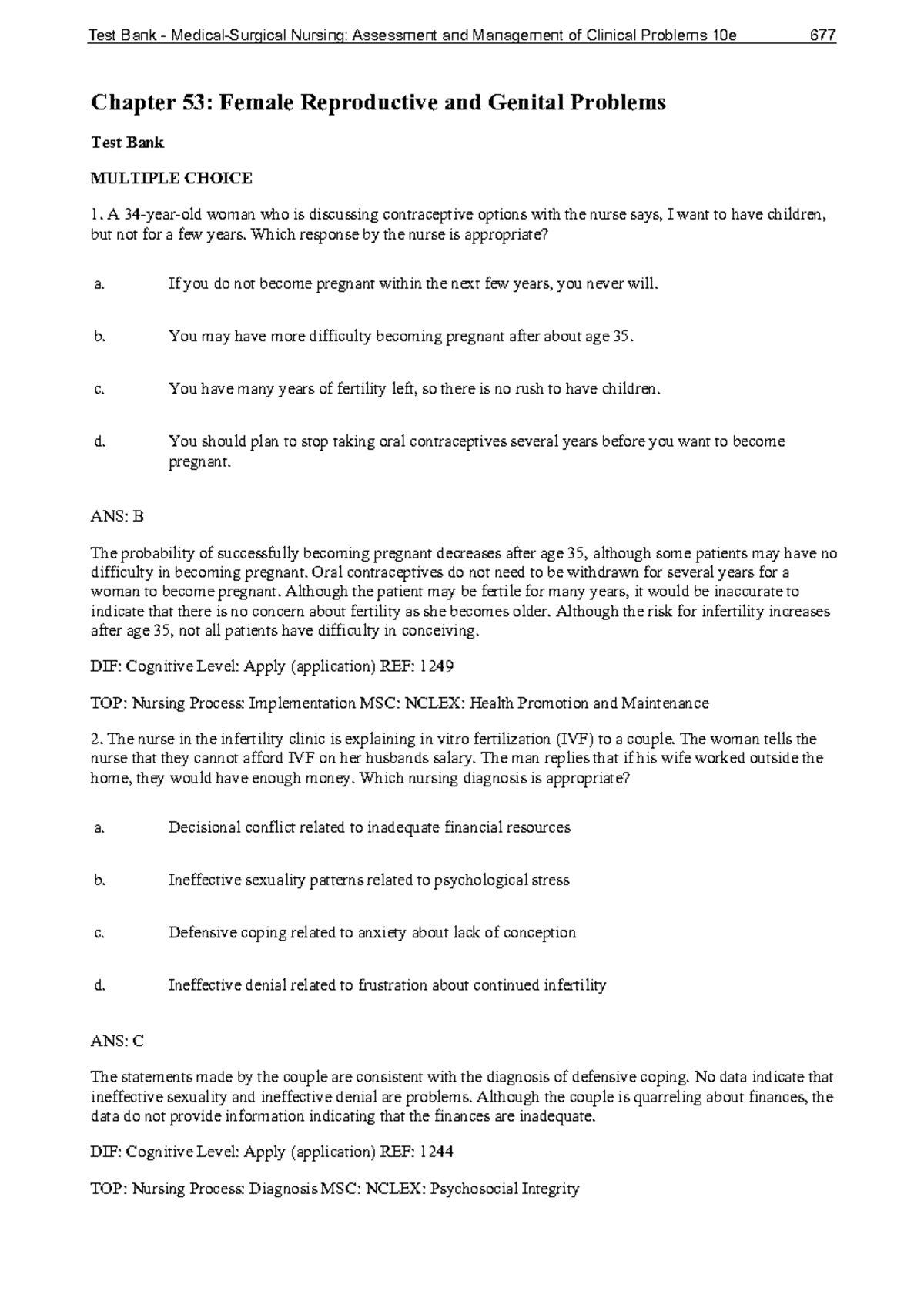 Chapter 53 Test Bank: Female Reproductive & Genital Issues Exam Notes ...