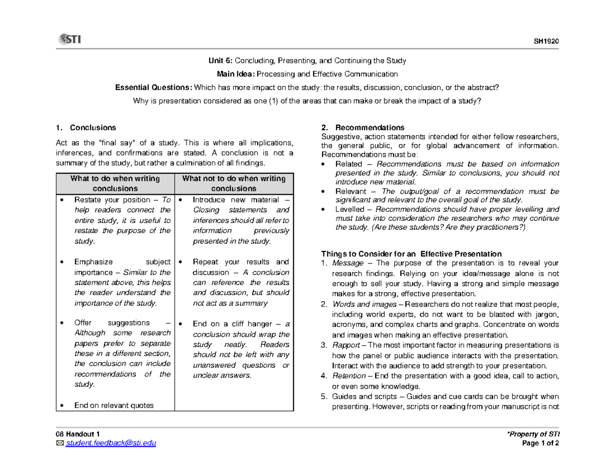 SH1920 - Practical Research 1 08 Handout 1 - SH 08 Handout 1 *Property ...