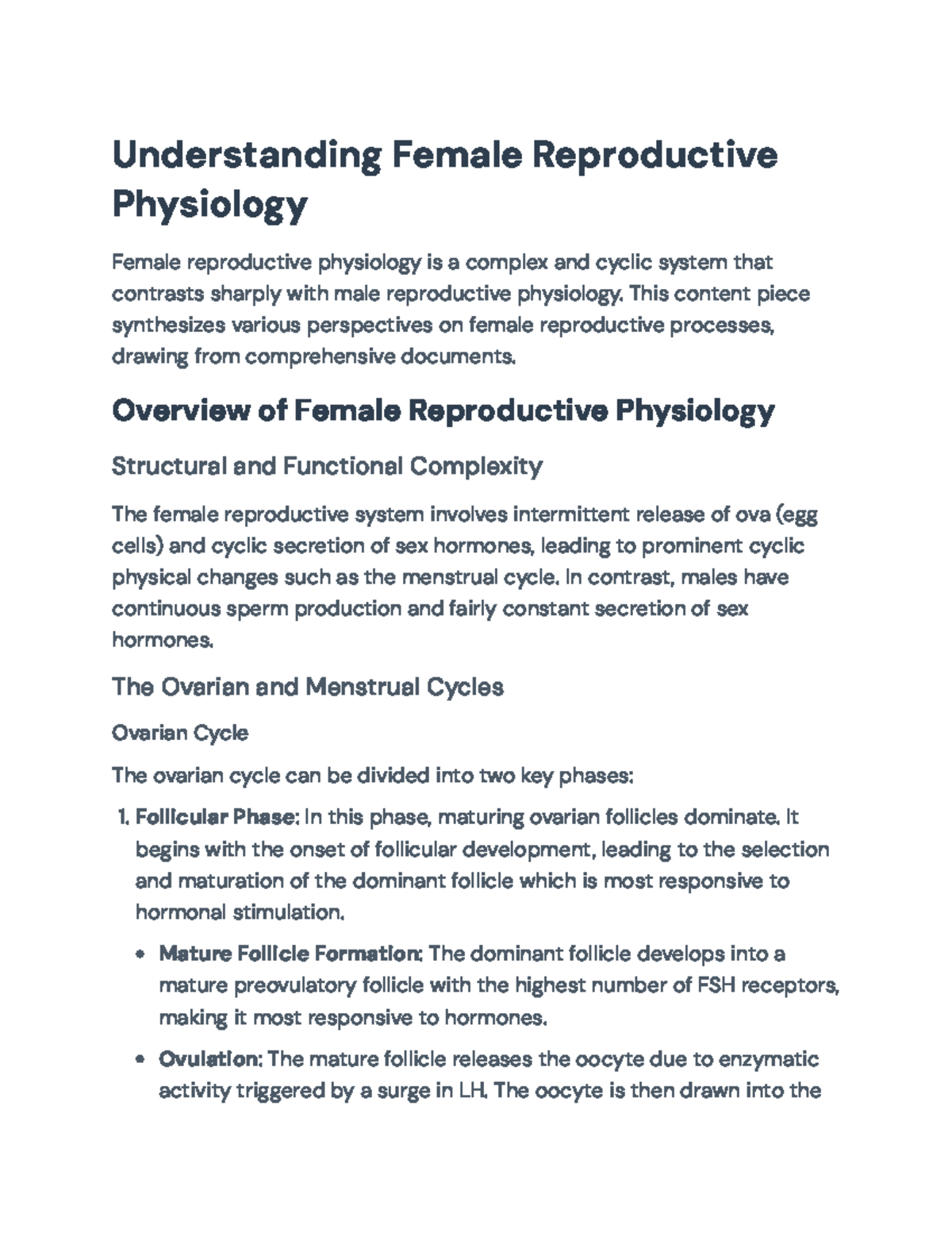 Comprehensive Overview of Female Reproductive Physiology and Cycles - Understanding Female - Studocu