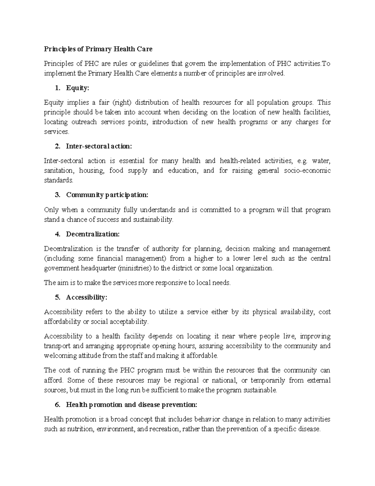 Principles of Primary Health Care: Key Guidelines for Implementation ...