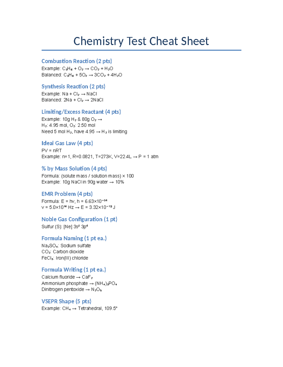 Chemistry Cheat Sheet for Final Exam (CHEM 101) - Studocu