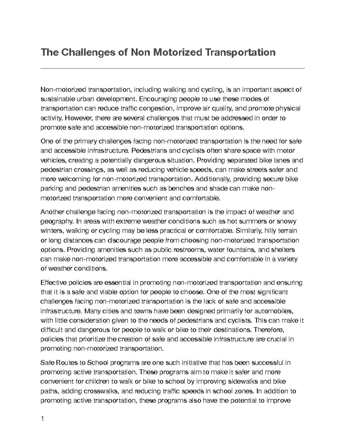The Challenges of Non Motorized Transportation - The Challenges of Non ...