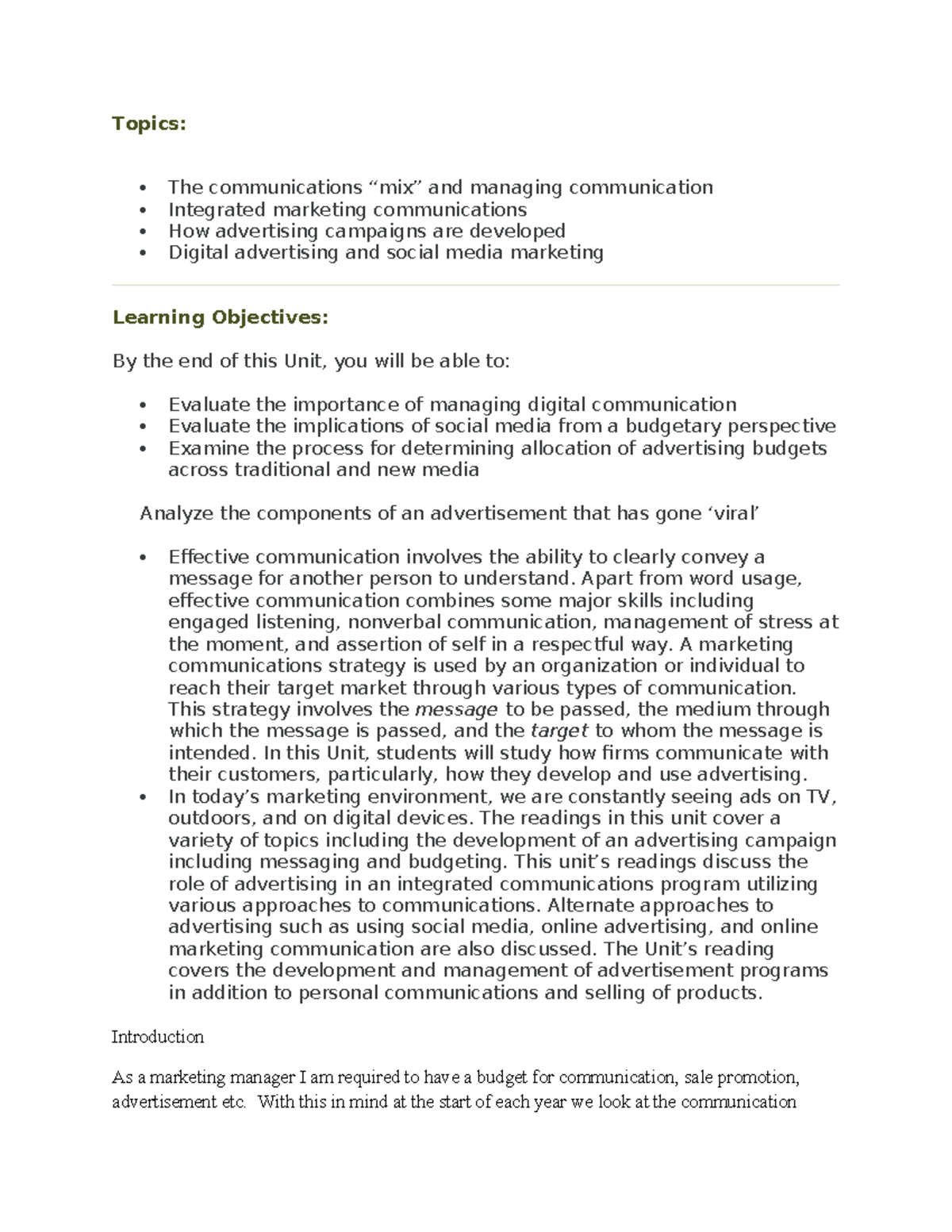 BUS5112 Unit 6: Managing Digital Communication & Advertising Strategies ...
