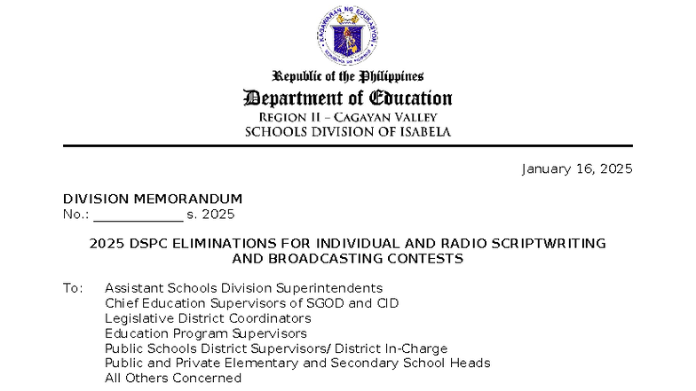 2025 DSPC Eliminations Guidelines for Individual & Radio Contests - Studocu
