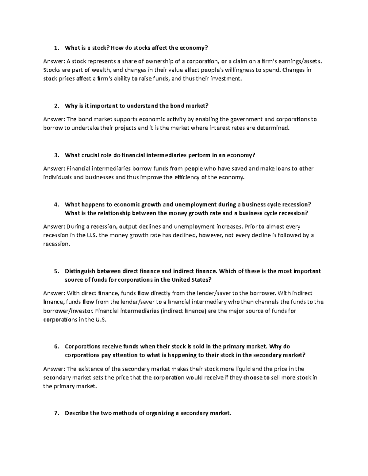 ECO 101: Review Questions on Financial Markets and Intermediaries - Studocu