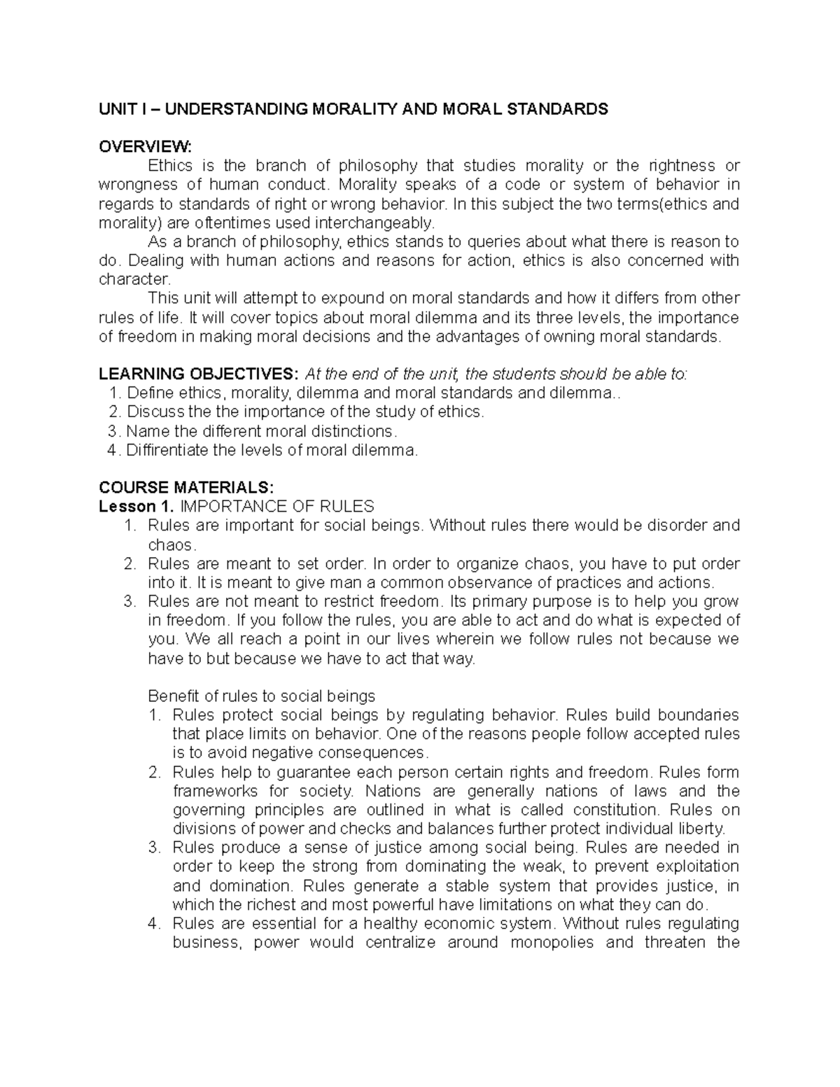 Ethics 2223: Understanding Morality, Standards, and Human Actions - Studocu