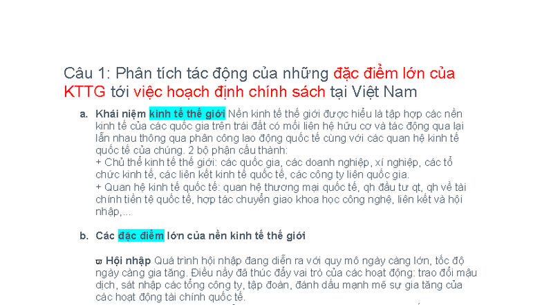 Phân Tích Tác Động Kinh Tế Thế Giới Đến Chính Sách Việt Nam (KTTG ...