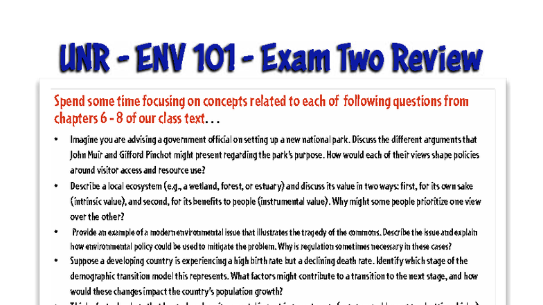 ENV 101 Exam 2 Review: Key Concepts from Chapters 6-8 - Studocu