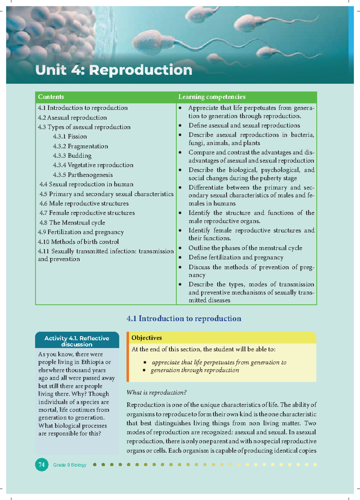 Grade 9 Biology: Unit 4 - Reproduction Overview and Key Concepts - Studocu