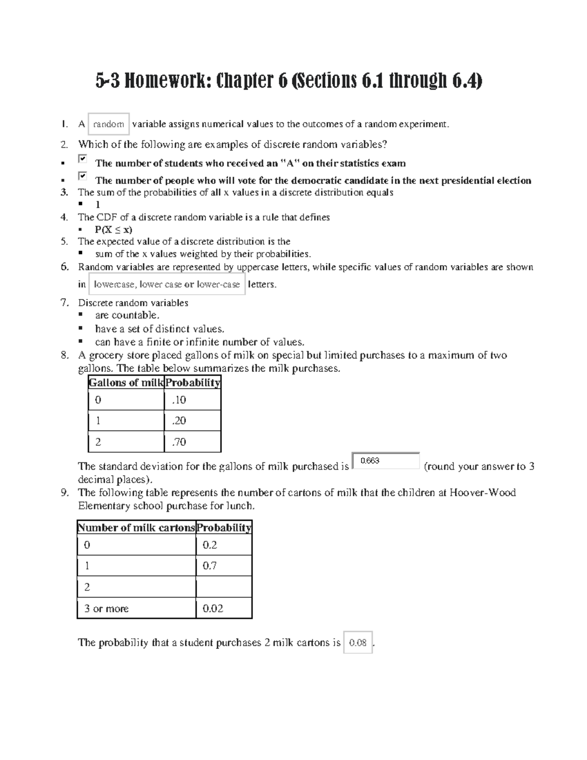 5-3 Homework: Chapter 6 (Sections 6.1 to 6.4) Overview and Key Concepts ...