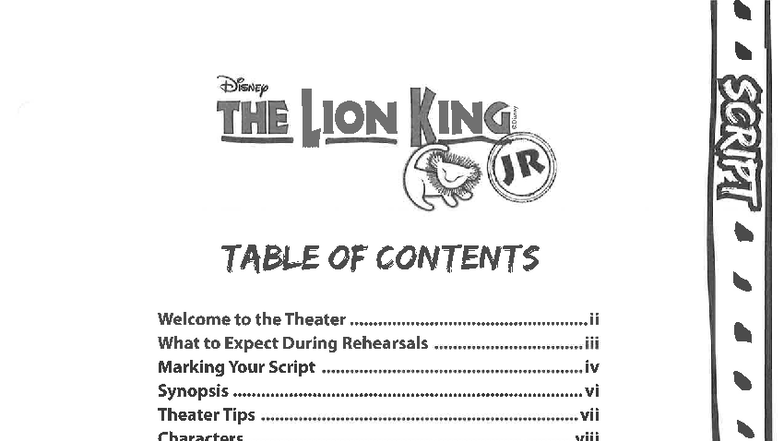 The Lion King Jr. Script: Rehearsal Guide and Tips - Studocu