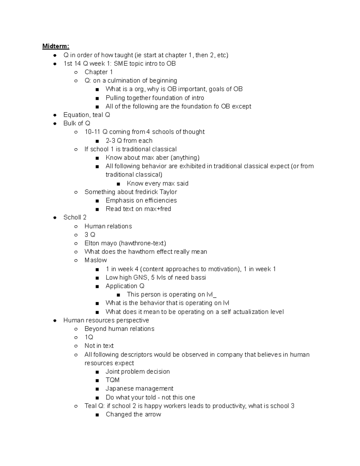 Midterm Exam Prep: Key Concepts in Organizational Behavior (OB) - Studocu