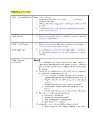 Respiratory Assessment - Study Notes & Assignments - Studocu