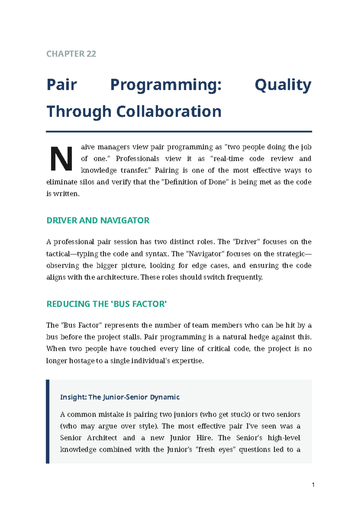 CHAPTER 22 Effective Pair Programming: Enhancing Code Quality - Studocu