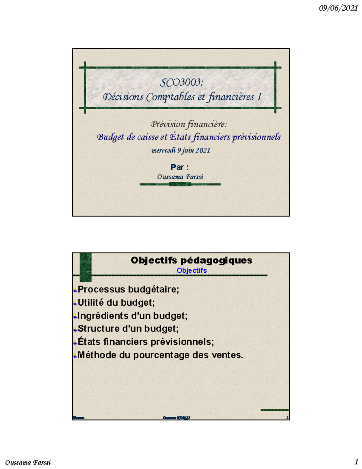 Cours 5 - Budget prévisionnel - SCO3003: Décisions Comptables et ...