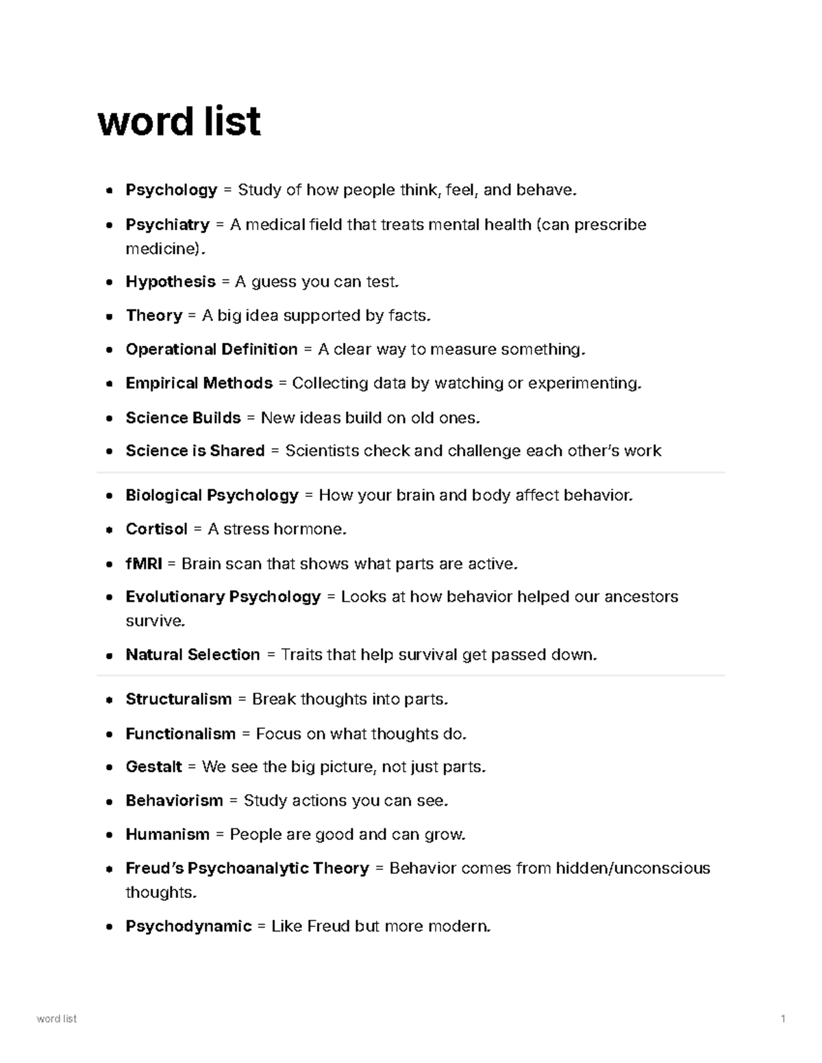 Psychology Word List: Key Terms and Concepts for Study - Studocu
