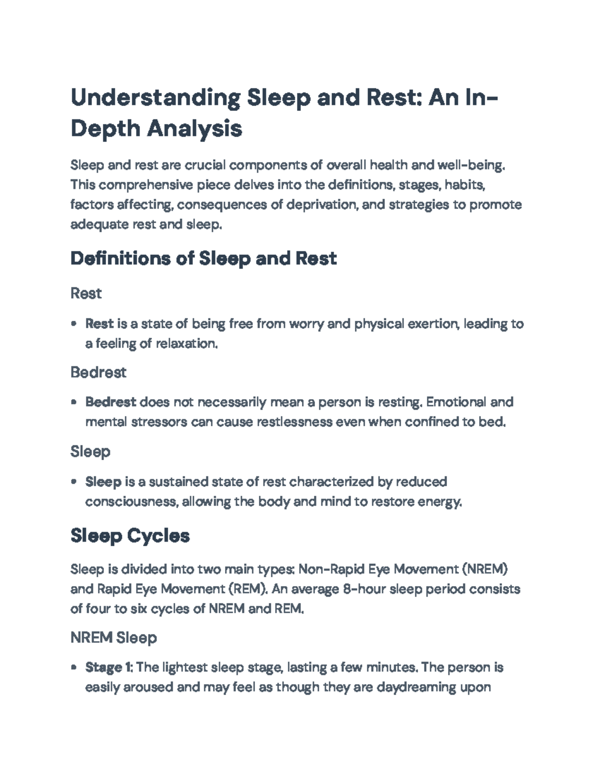 Understanding Sleep and Rest: Comprehensive Analysis of Health Factors ...