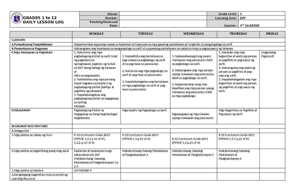 DLL EPP 5 Q4 W1 - Comprehensive Lesson Plan for EPP V - Studocu