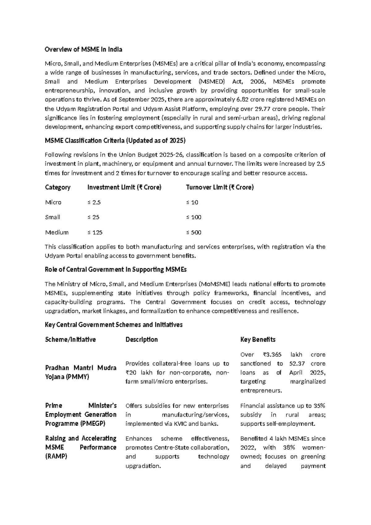 MSME Overview in India: Key Insights and Government Initiatives - Studocu