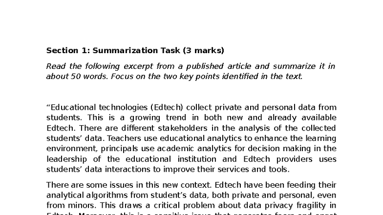 Final Exam (Sample): Edtech Data Privacy Issues & Argumentative Essay - Studocu