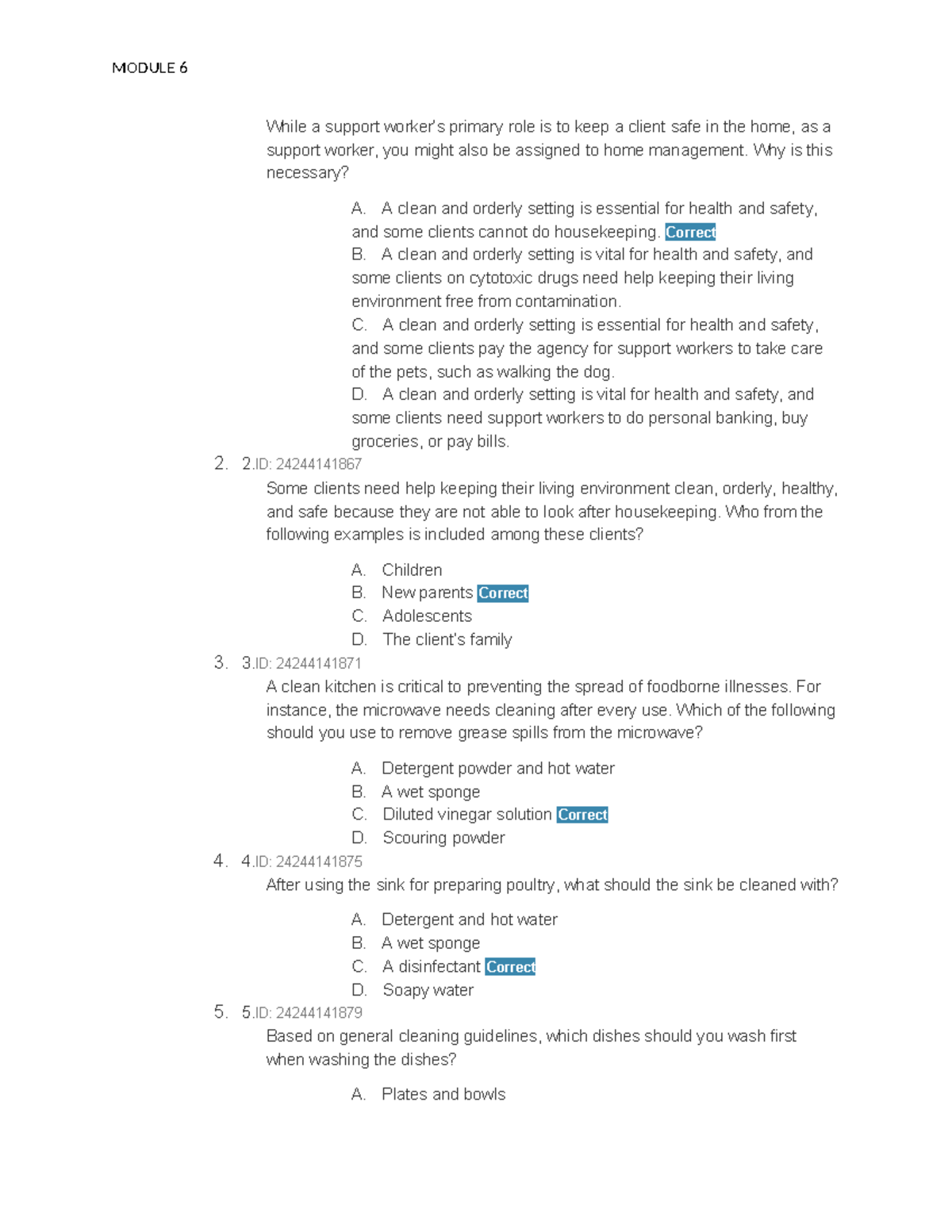 Module 6 TEST Review - Support Worker Home Management Insights - Studocu