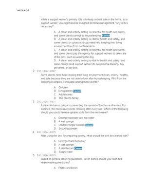 Module 6 TEST Review - Support Worker Home Management Insights - Studocu
