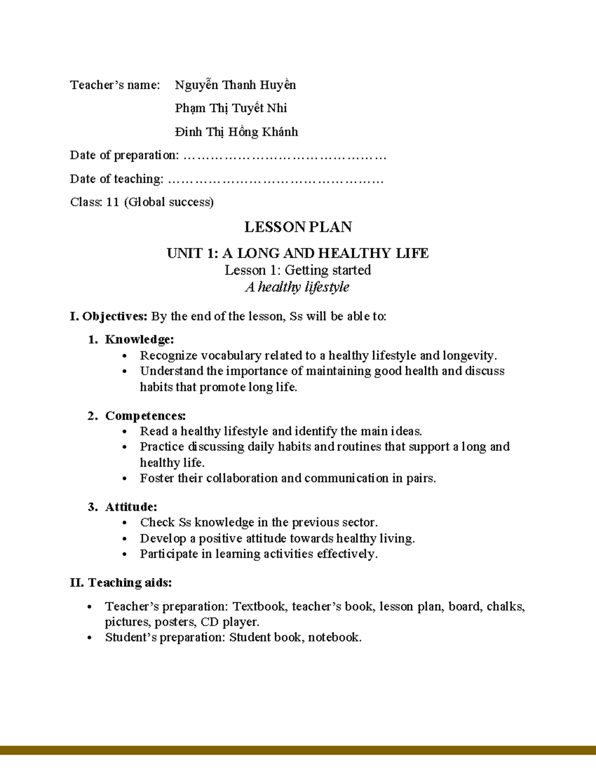 Unit 1- Getting started- Global 11 - Teacher’s name: Nguyễn Thanh Huyền ...