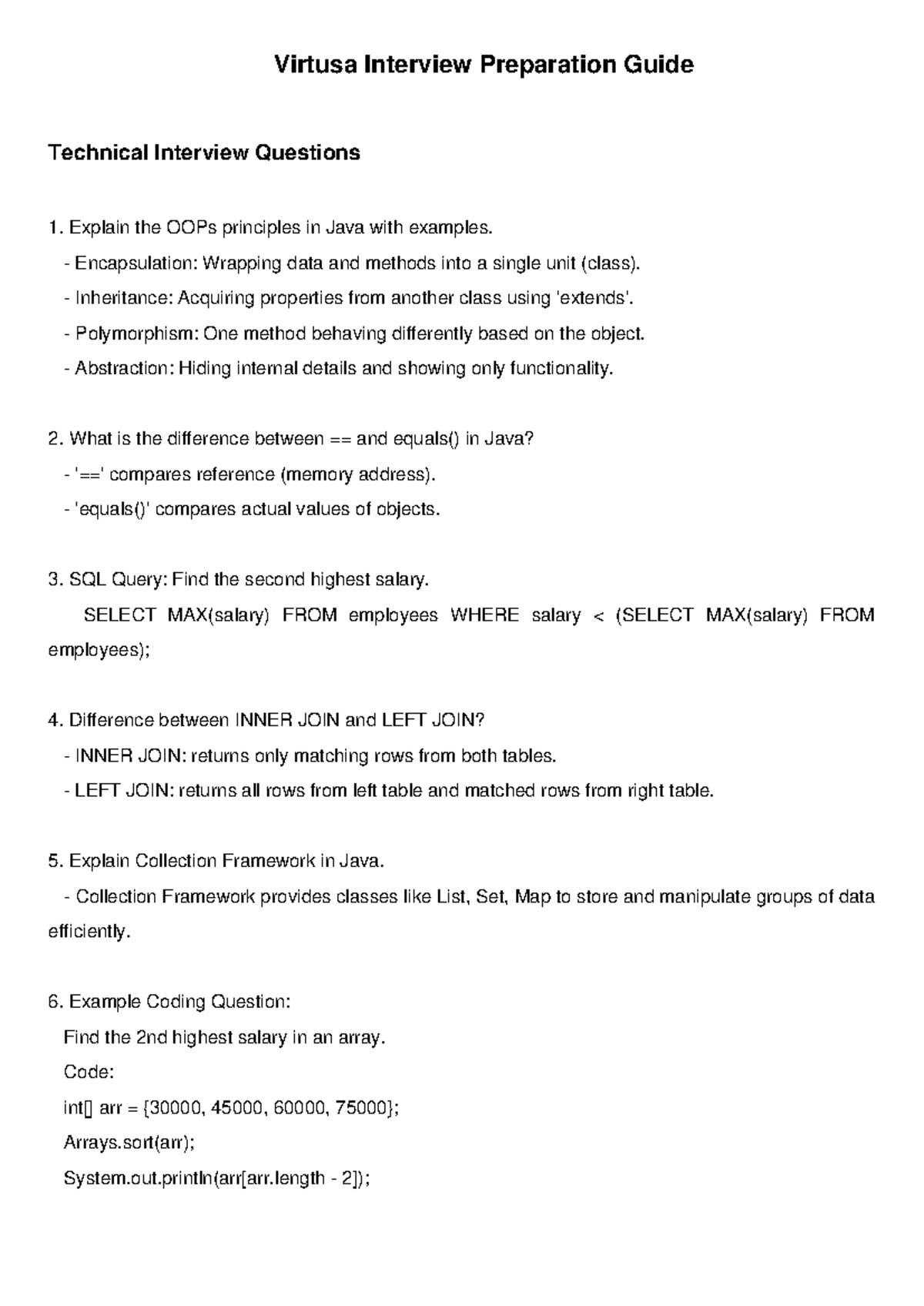 Virtusa Interview Prep Guide: Technical & HR Questions - Studocu