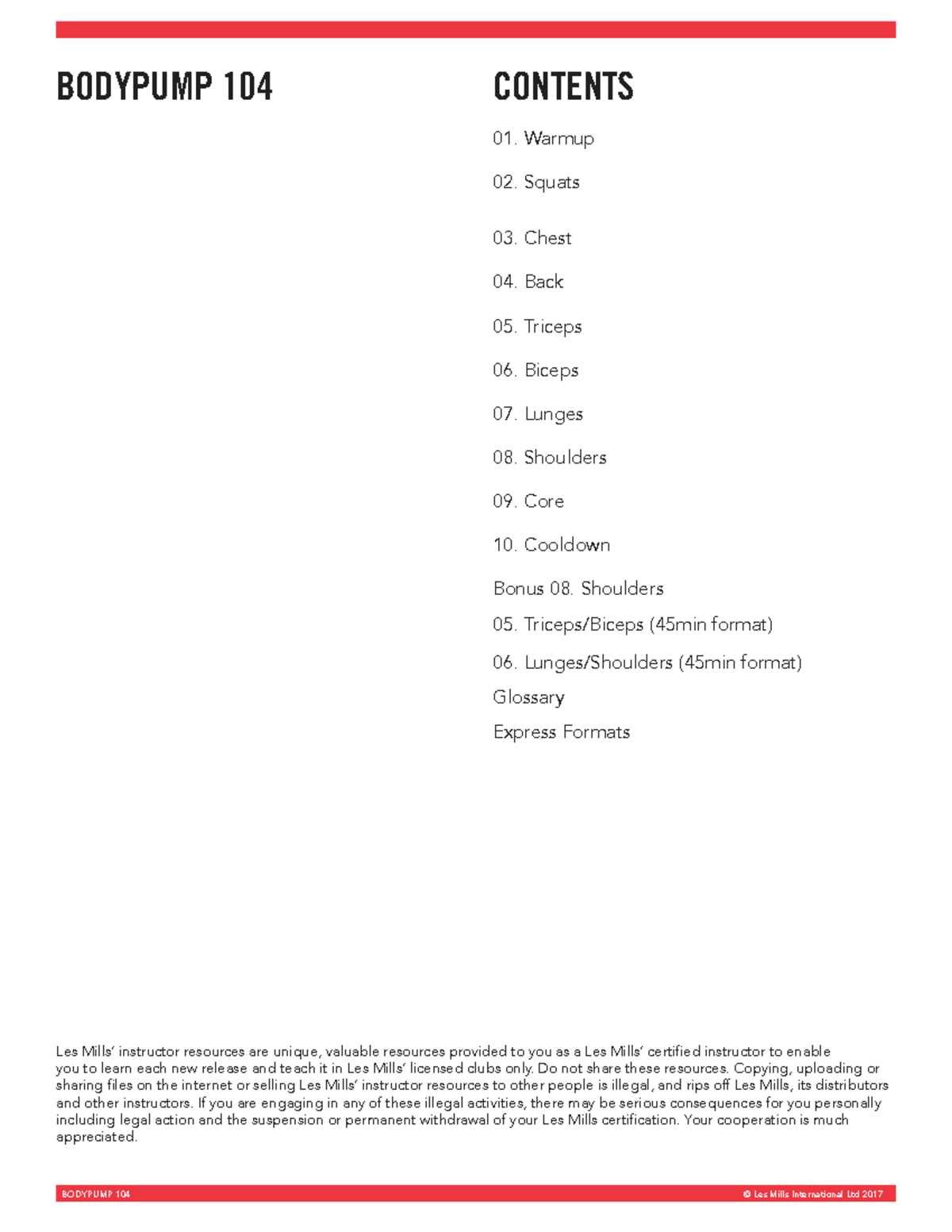 BODYPUMP 104 Choreography Guide and Class Structure - Studocu