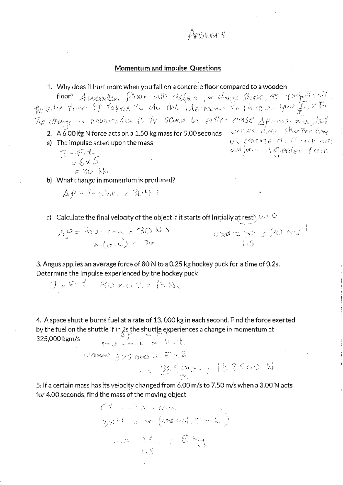 Momentum and Impulse Questions & Answers (Physics 101) - Studocu