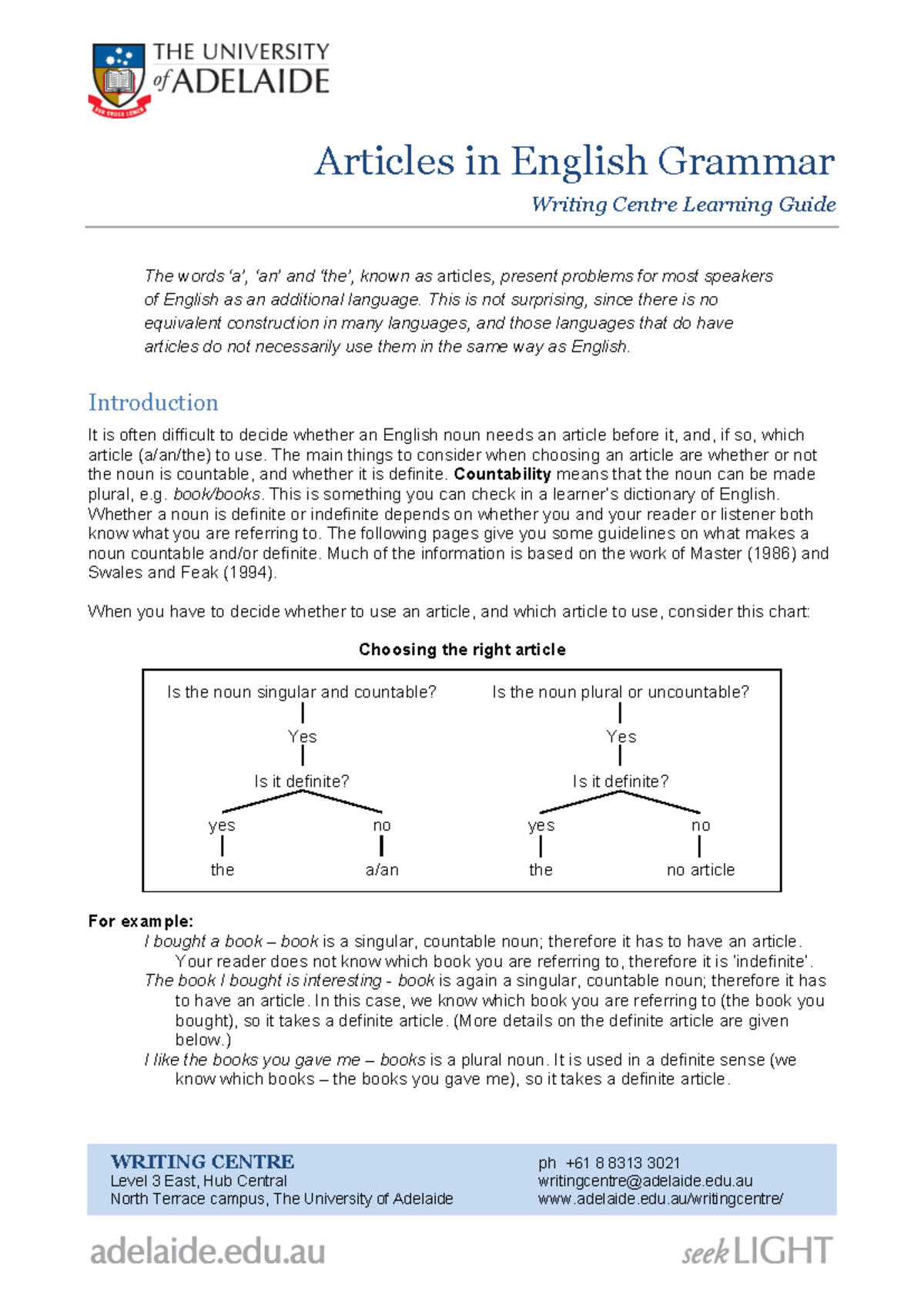Articles in English Grammar: A Learning Guide (ENG 101) - Studocu