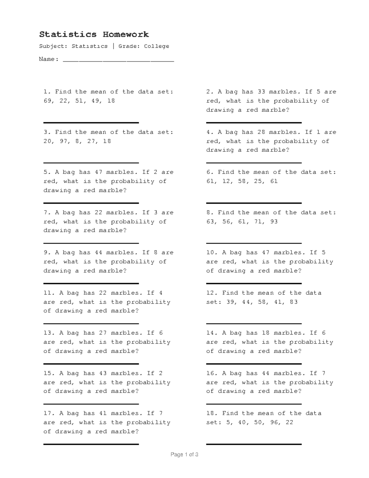 Statistics Homework 7: Mean & Probability Problems - Studocu