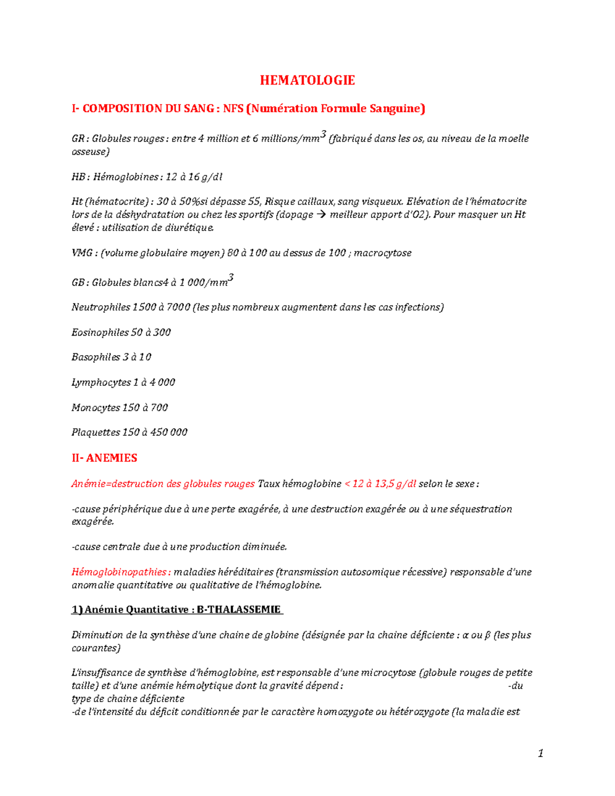 Hématologie - Cours Complet sur les Anémies et la Composition Sanguine ...