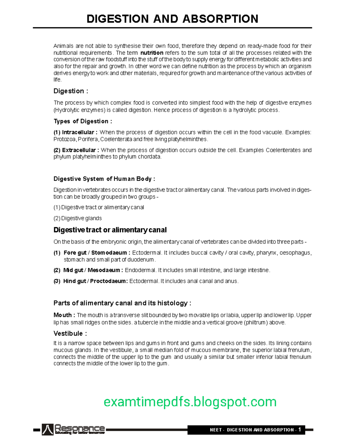 NEET 14 - Digestion and Absorption Study Notes - Studocu
