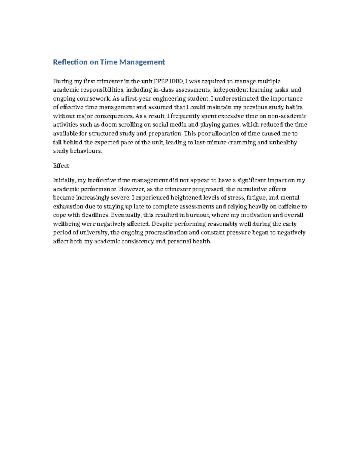 Time Management Reflection: Lessons from My First Trimester - Studocu